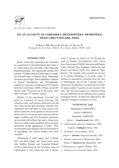 Heteroptera Hemiptera From Chhattisgarh India Docslib