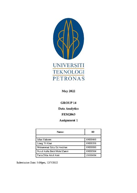 G14 DA Assigntment 1 Past Group Data Analytics May GROUP FEM Assignment Submission