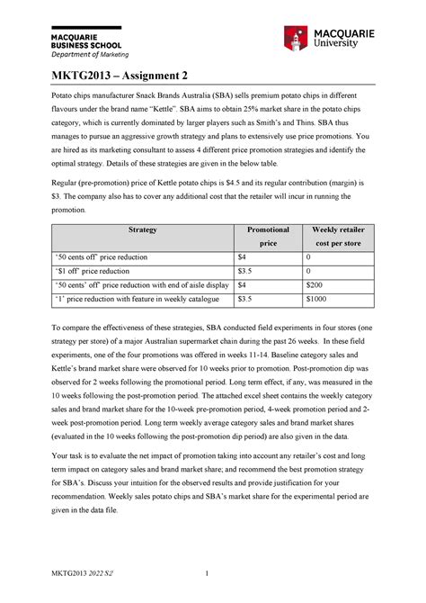 MKTG Assignment Notes Department Of Marketing MKTG S MKTG