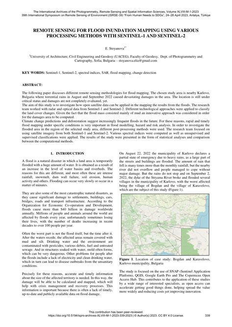 PDF REMOTE SENSING FOR FLOOD INUNDATION MAPPING USING VARIOUS PROCESSING METHODS WITH SENTINEL