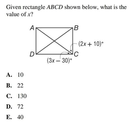 Solved Given Rectangle ABCD Shown Below What Is The Value Chegg