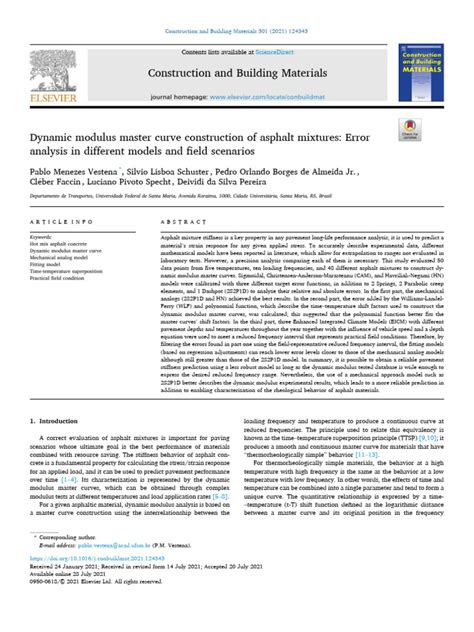 0 Dynamic Modulus Master Curve Construction Of Asphalt Mixtures Erroranalysis In Different