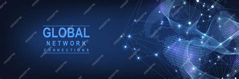 글로벌 컴퓨터 네트워크에서 소셜 네트워크 통신 인터넷 기술 글로벌 네트워크 연결 개념 벡터 일러스트 레이 션 프리미엄 벡터