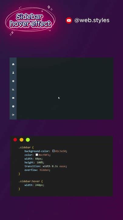 Sidebar Hover Effect Html Css Transition Youtube