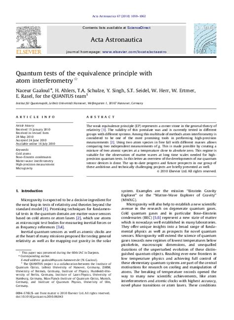Pdf Quantum Tests Of The Equivalence Principle With Atom Interferometry