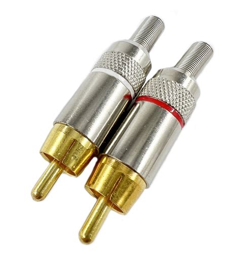Разъем RCA штекер металл "позолоченный" на кабель, красный и белый ...