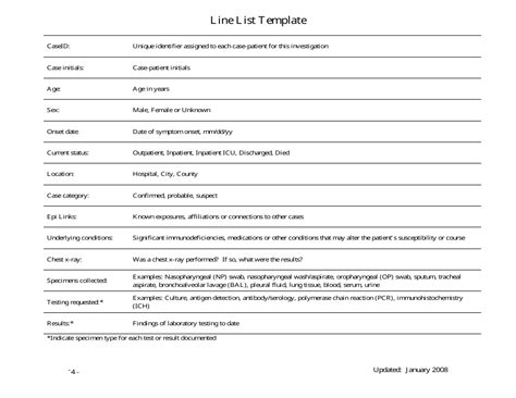 Line List Template Download Printable PDF Templateroller