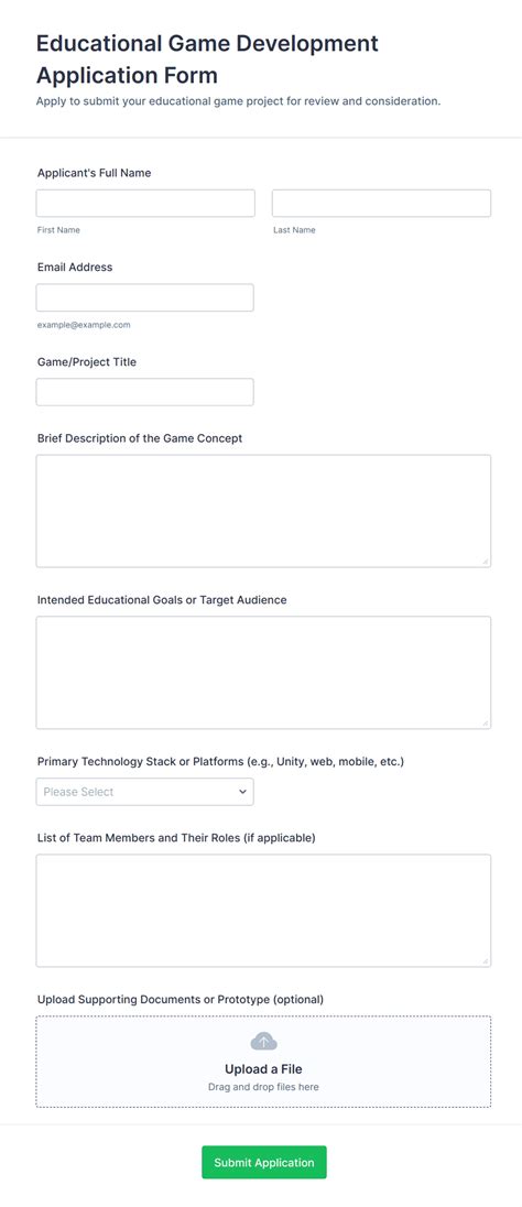 Educational Game Development Application Form Template Jotform