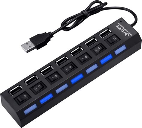 Multi Port Splitter 7 Port Usb 2 0 Hub Usb A Port Data Hub With Independent On Off Switch And