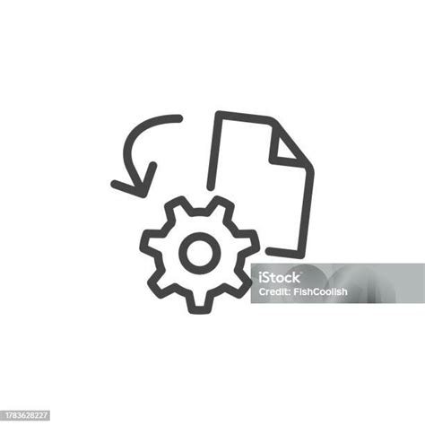 아이콘 엔지니어링은 또한 엔지니어링 활동 및 기술 활동 모델링 및 시각화 생성 제품에 따라 도면에 따라 라인 사인 기어 및 드로잉 벡터 아이콘 개요 편집 가능한 획 개발에