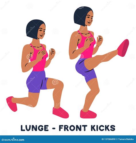 Lunges Front Kicks Sport Exersice Silhouettes Of Woman Doing