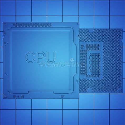 cpu blue print thin line illustration black outline symbol on blue