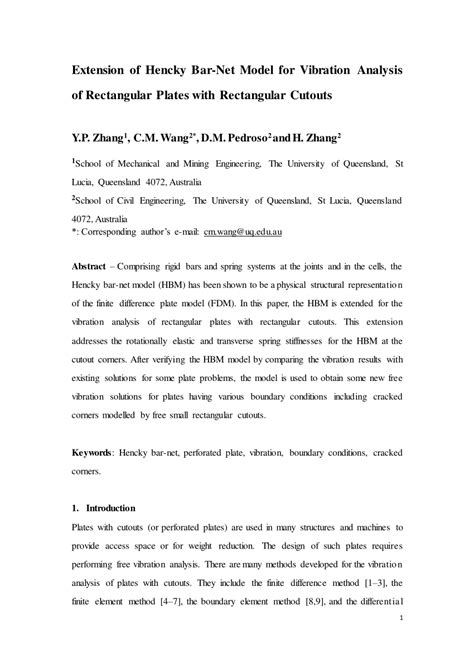 Pdf Extension Of Hencky Bar Net Model For Vibration Analysis Of Rectangular Plates With