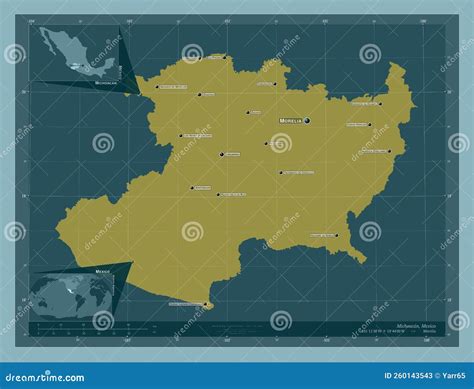 Michoacan Mexico Solid Labelled Points Of Cities Stock Illustration