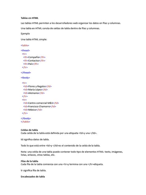 Tablas En Html Descargar Gratis Pdf Html Informática