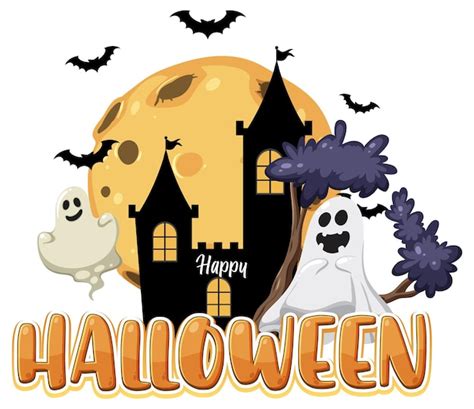 해피 할로윈 축제 로고 디자인 프리미엄 벡터