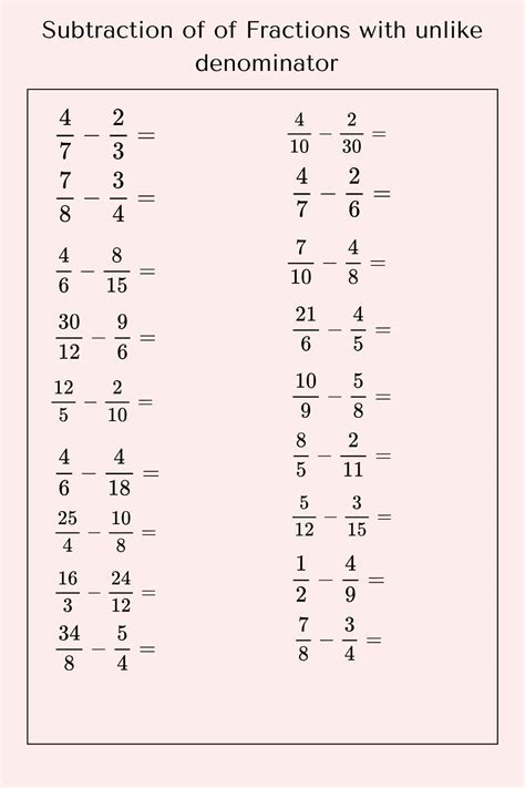 Subtraction Of Fractions With Unlike Denominators