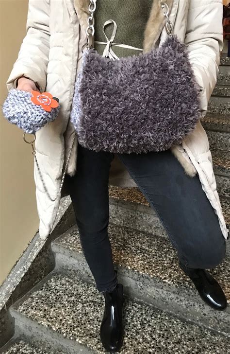 Double Handknitted Mokko Color Muff Of Faux Fur And Wool With Etsy