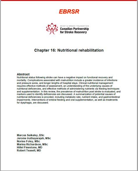 Nutritional Interventions Following Stroke Ebrsr Evidence Based