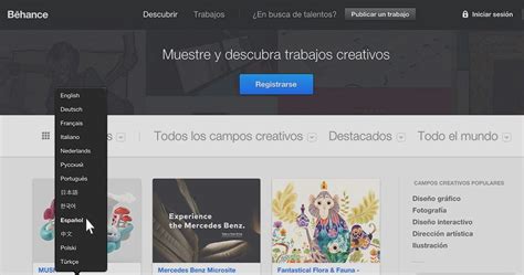 language selection on behance behance blog medium