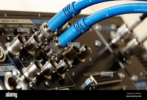 Macro Shot Of The HD SDI Video Cables And Digital Video Connectors On The Back Of The