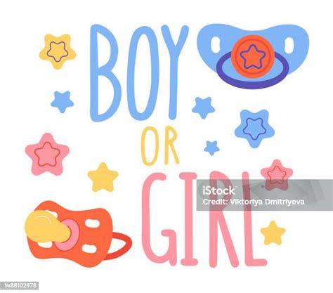 소녀 또는 소년 우아한 붓글씨 글꼴로 쓰여진 글자와 더미로 장식 성별 파티 개념입니다 0명에 대한 스톡 벡터 아트 및 기타