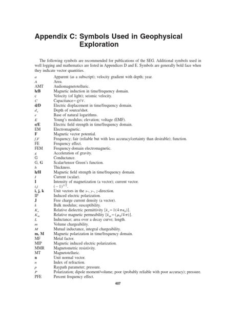 Appendix C Symbols Used In Geophysical Exploration Pdf Dielectric Velocity