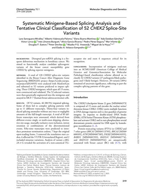 Pdf Systematic Minigene Based Splicing Analysis And Tentative Clinical Classification Of 52