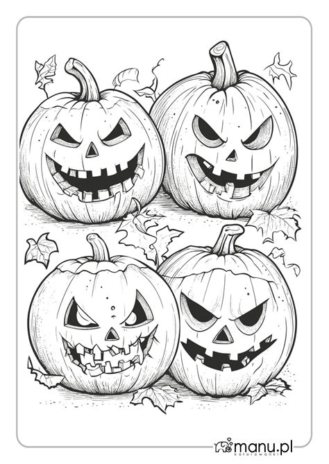 Kolorowanka Halloween Do Druku Cztery Straszne Dynie Pdf