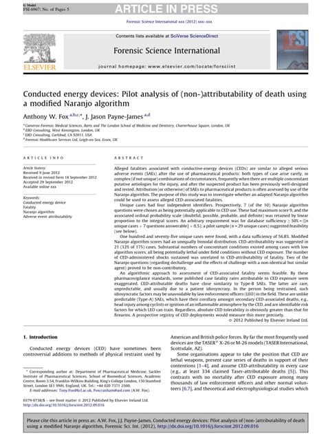 Pdf Conducted Energy Devices Pilot Analysis Of Non Attributability Of Death Using A