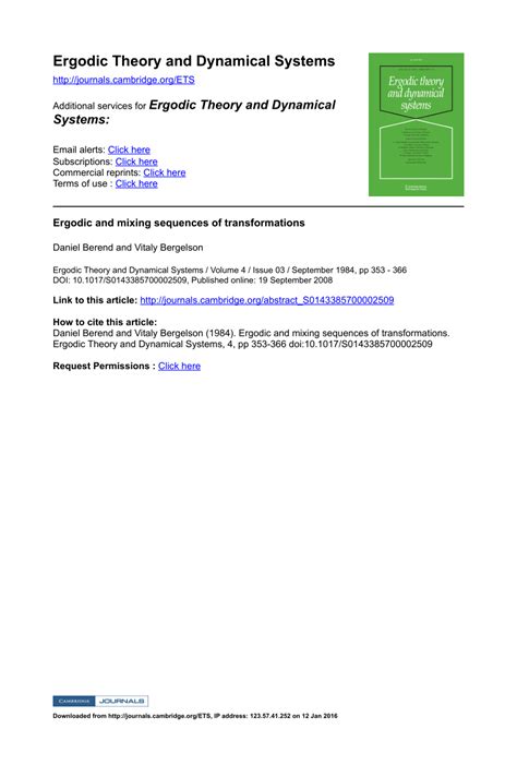 Pdf Ergodic And Mixing Sequences Of Transformations