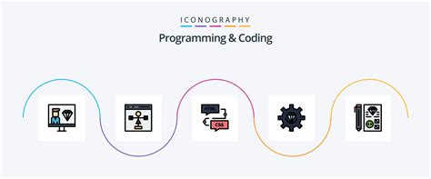 Programming And Coding Line Filled Flat 5 Icon Pack Including