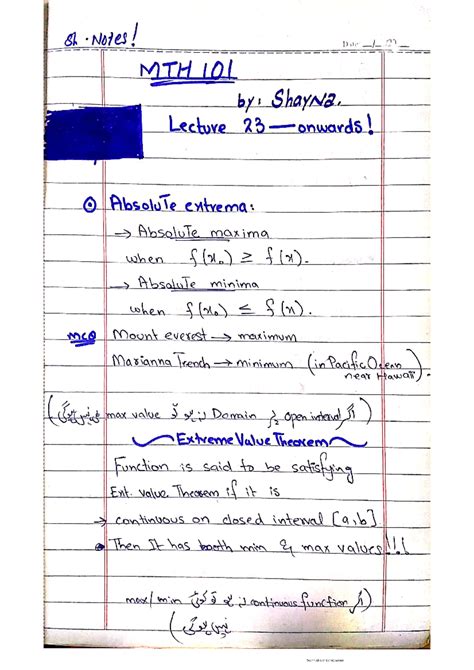 Mth101 Final Notes By Shayna Complete Sh Notes Date 127 Mth 101