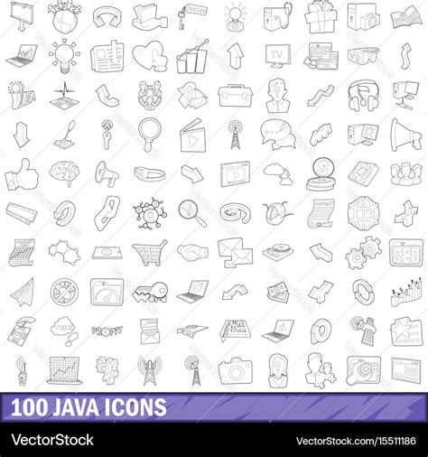 100 Java Icons Set Outline Style Royalty Free Vector Image
