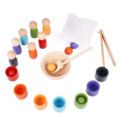 Thinkstar Balls In Cups Montessori Toy Wooden Sorter Game Wooden Peg