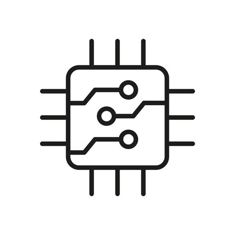 Computer Microchip Line Icon Cpu Processor Chip Pictogram Digital
