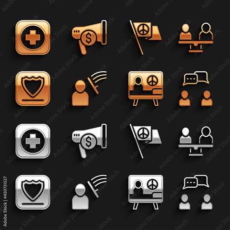 Set Police Beat Human Gender Equality Speech Bubble Chat Peace