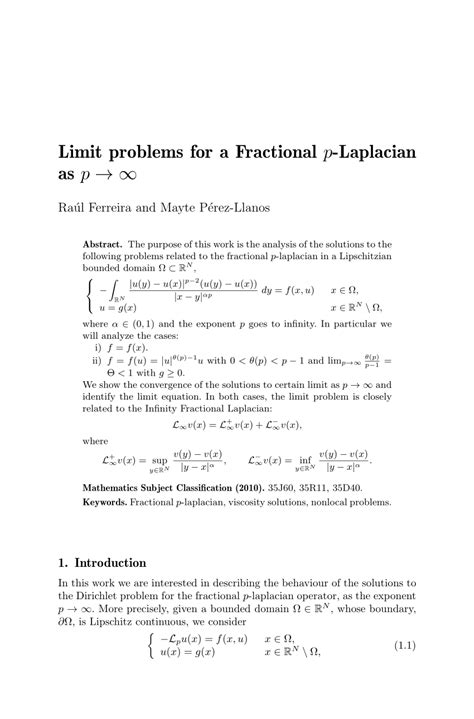 PDF Limit Problems For A Fractional P Laplacian As P Infinity