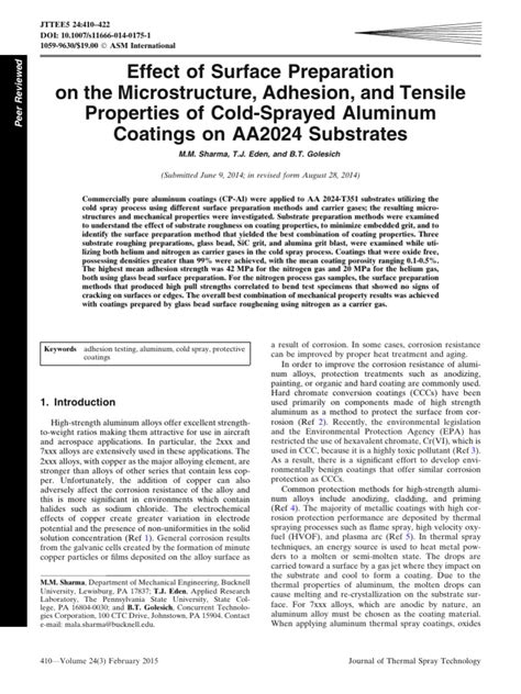 Effect Of Surface Preparation On The Microstructure Adhesion And Tensile Properties Of Cold