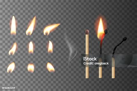 Match Sticks With Flame Sequence Set Wooden Match Burning Cycle New