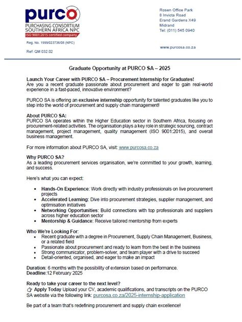 Graduateprogramme Internshipopportunity Purcosanews Purco Sa