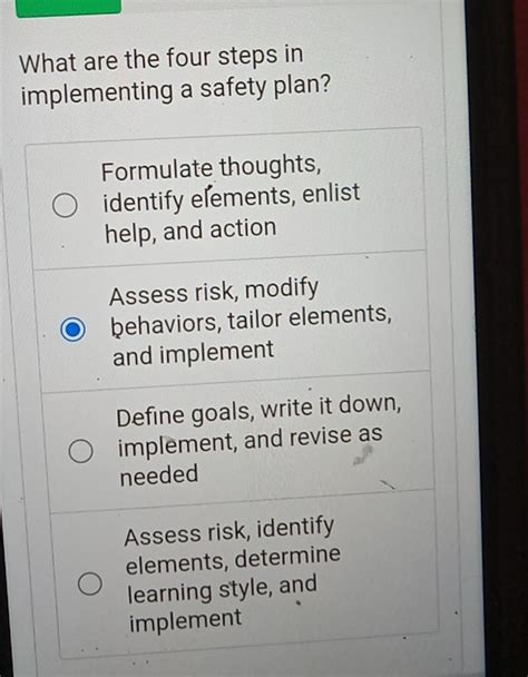 solved what are the four steps in implementing a safety plan