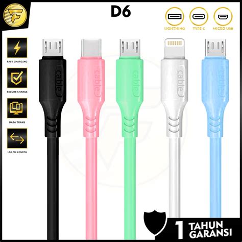 Kabel Data D Fast Charging Lightning Type C Micro Usb Meter Kabel Cas Android Macaron Color