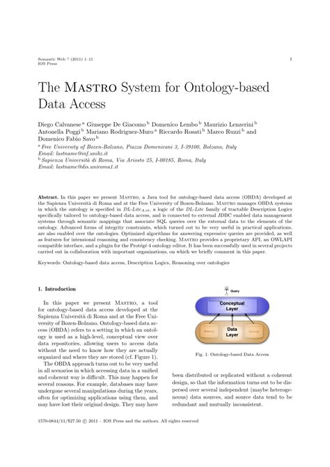 Pdf The Mastro System For Ontology Based Data Access