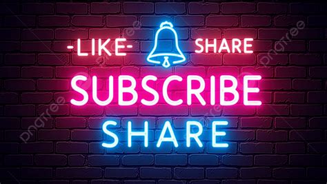 Neon Subscribe Background Like And Share Signs On Brick Wall Neon
