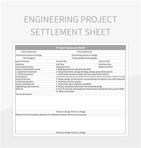 Engineering Project Settlement Sheet Excel Template And Google Sheets