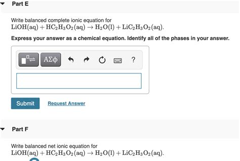 solved part e write balanced complete ionic equation for