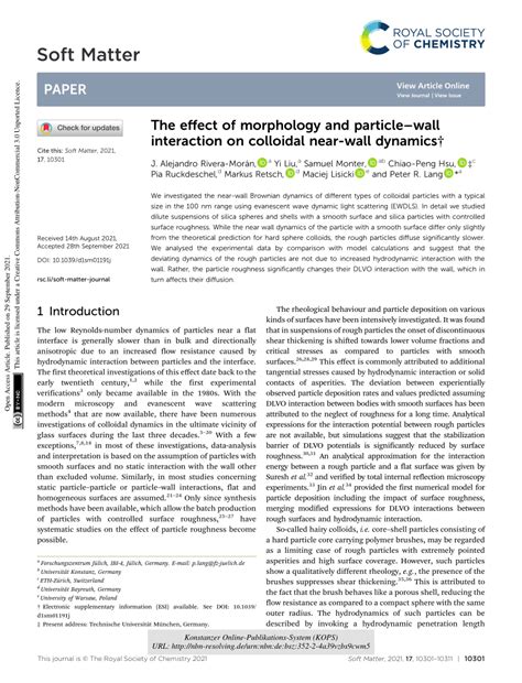 Pdf On The Effect Of Morphology And Particle Wall Interaction On Colloidal Near Wall Dynamics