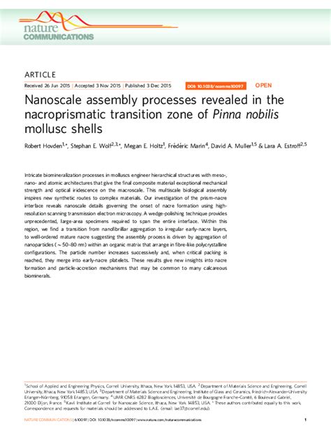 Pdf Nanoscale Assembly Processes Revealed In The Nacroprismatic Transition Zone Of Pinna