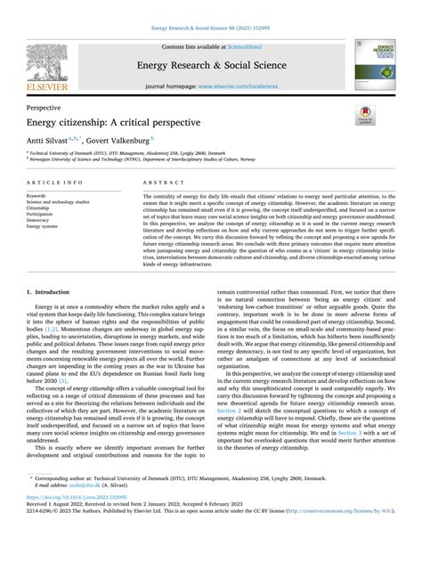 Pdf Energy Citizenship A Critical Perspective